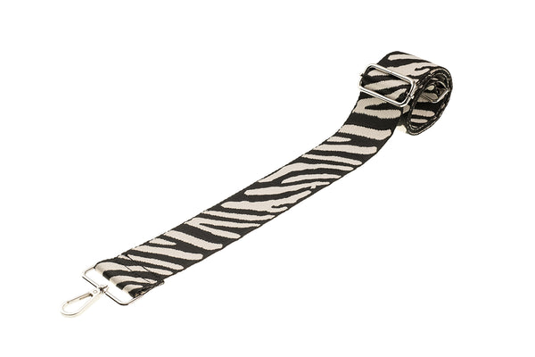 Black & White Zebra Camera Strap - Silver hardware - Galway Crystal