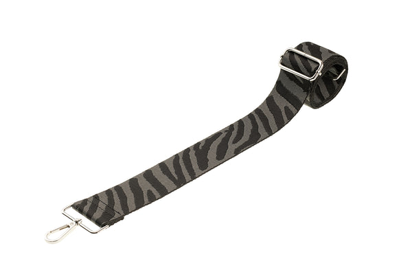 Black & Grey Zebra Camera Strap - Silver hardware - Galway Crystal